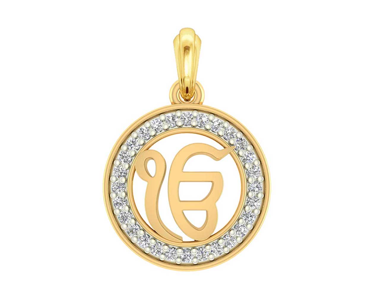 Ik onkar 12mm charm in hallmarked Gold with round brilliant diamonds